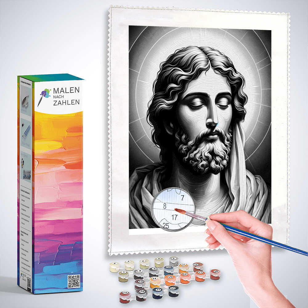 Paint by Numbers - Jesus in black and white – DIY Paint by Numbers