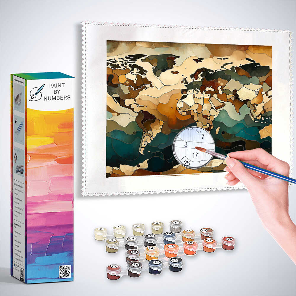 Paint by Numbers - World map, petrol – DIY Paint by Numbers