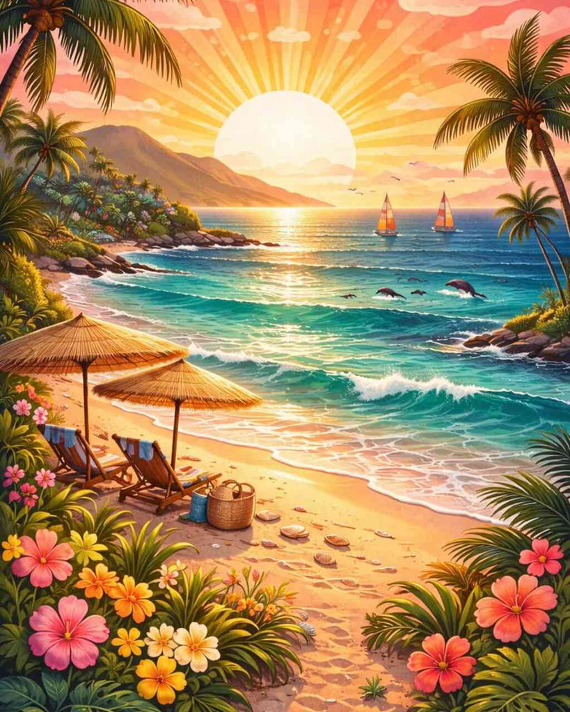 Paint by Numbers - Sun magic on paradise beach – DIY Paint by Numbers
