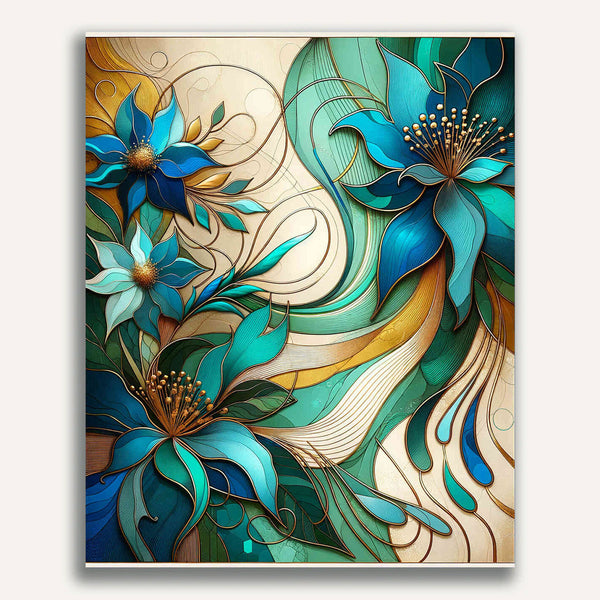 Paint by Numbers - Abstract Flowers Turquoise – DIY Paint by Numbers