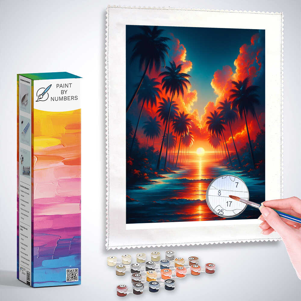 Paint by Numbers - Sunset Under Palms – DIY Paint by Numbers