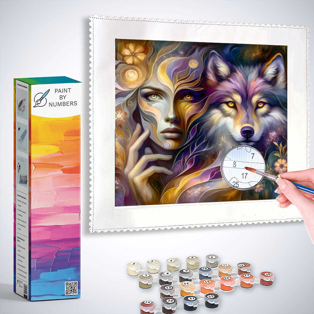 Paint by Numbers - Woman and Wolf Face – DIY Paint by Numbers