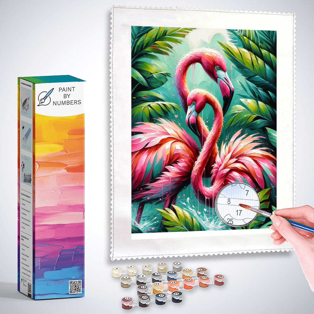 Flamingo, mother with child - Paint by Numbers – DIY Paint by Numbers