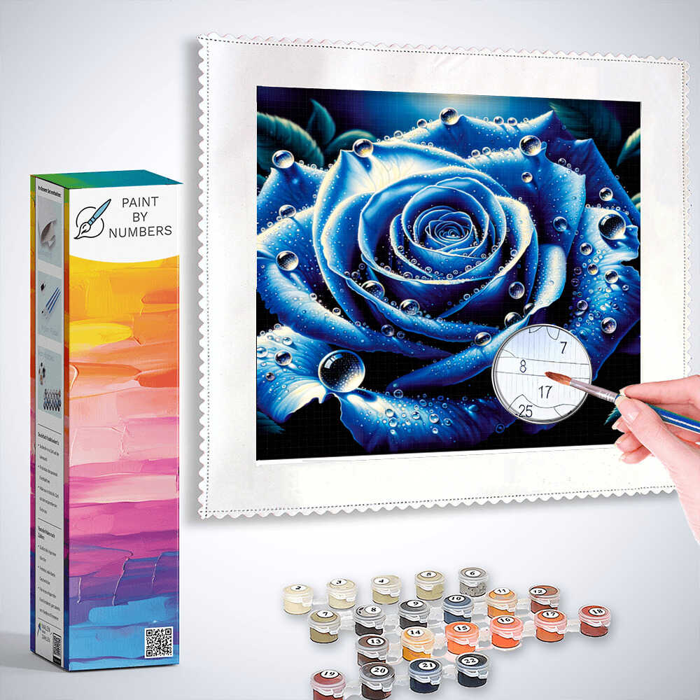 Paint by Numbers - Blue Rose with Water Drops – DIY Paint by Numbers