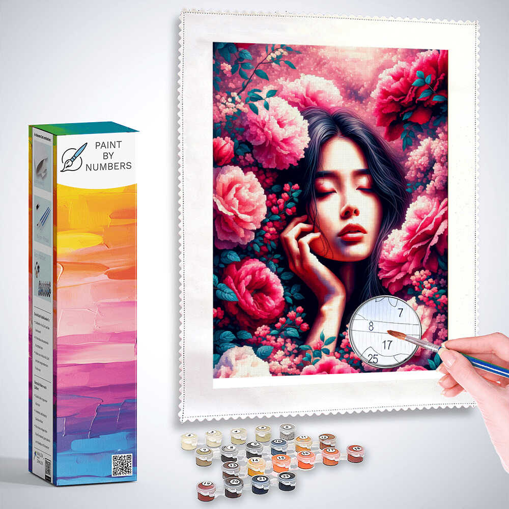 Paint by Numbers - Woman surrounded by flowers – DIY Paint by Numbers