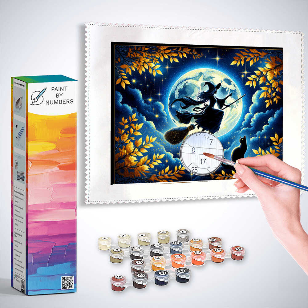 Paint by Numbers - Halloween Witch Rides on Brooms – DIY Paint by Numbers