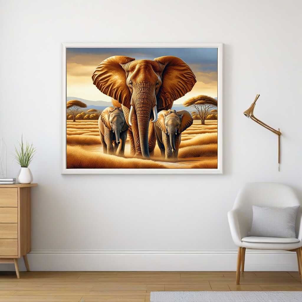 Paint by Numbers - Elephant, mother with children – DIY Paint by Numbers