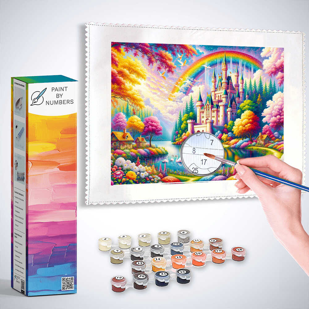 Castle under a rainbow - Paint by Numbers – DIY Paint by Numbers