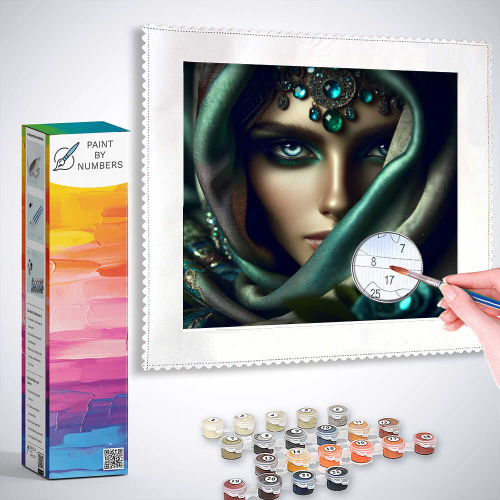 Paint by Numbers - Woman with Cloth Green and Blue – DIY Paint by Numbers