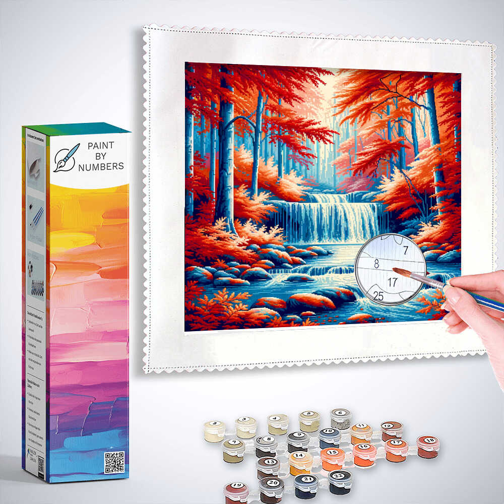 Paint by Numbers - Autumn Forest Waterfall – DIY Paint by Numbers