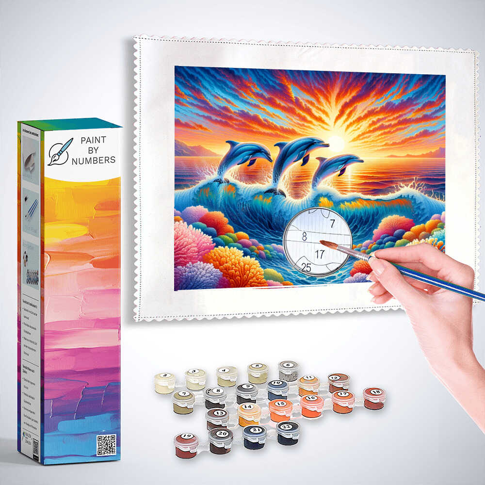 Wave with dolphins - Paint by Numbers – DIY Paint by Numbers