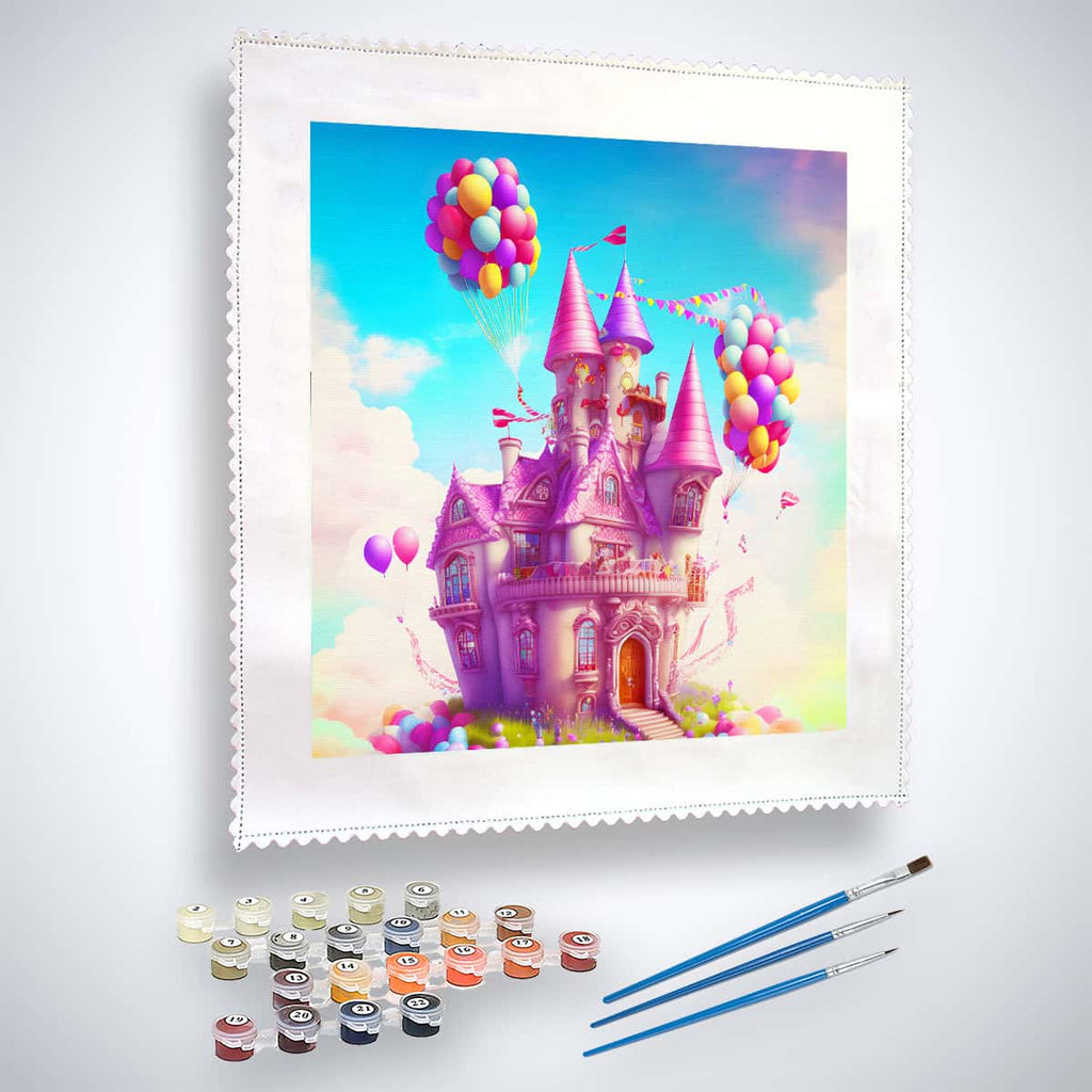 Paint by Numbers - Fairy tale castle with balloons – DIY Paint by Numbers