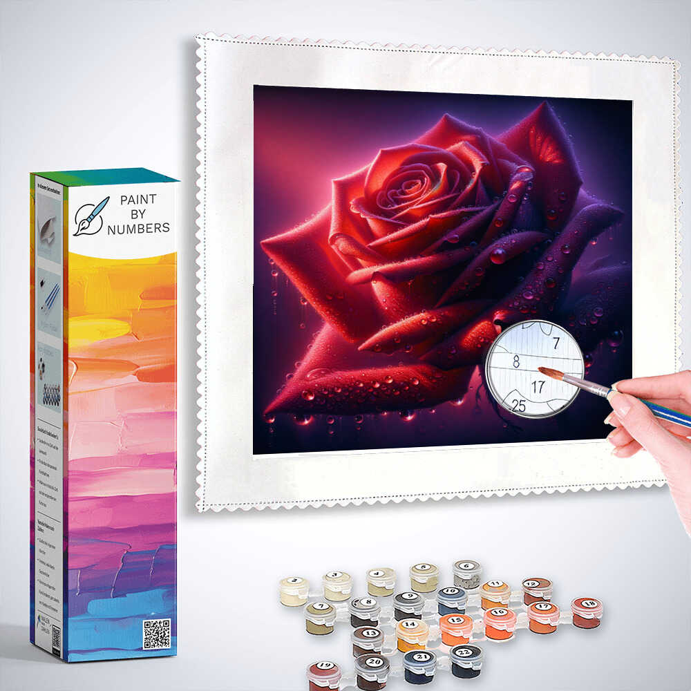 Paint by Numbers - Red Rose with Water Drops – DIY Paint by Numbers