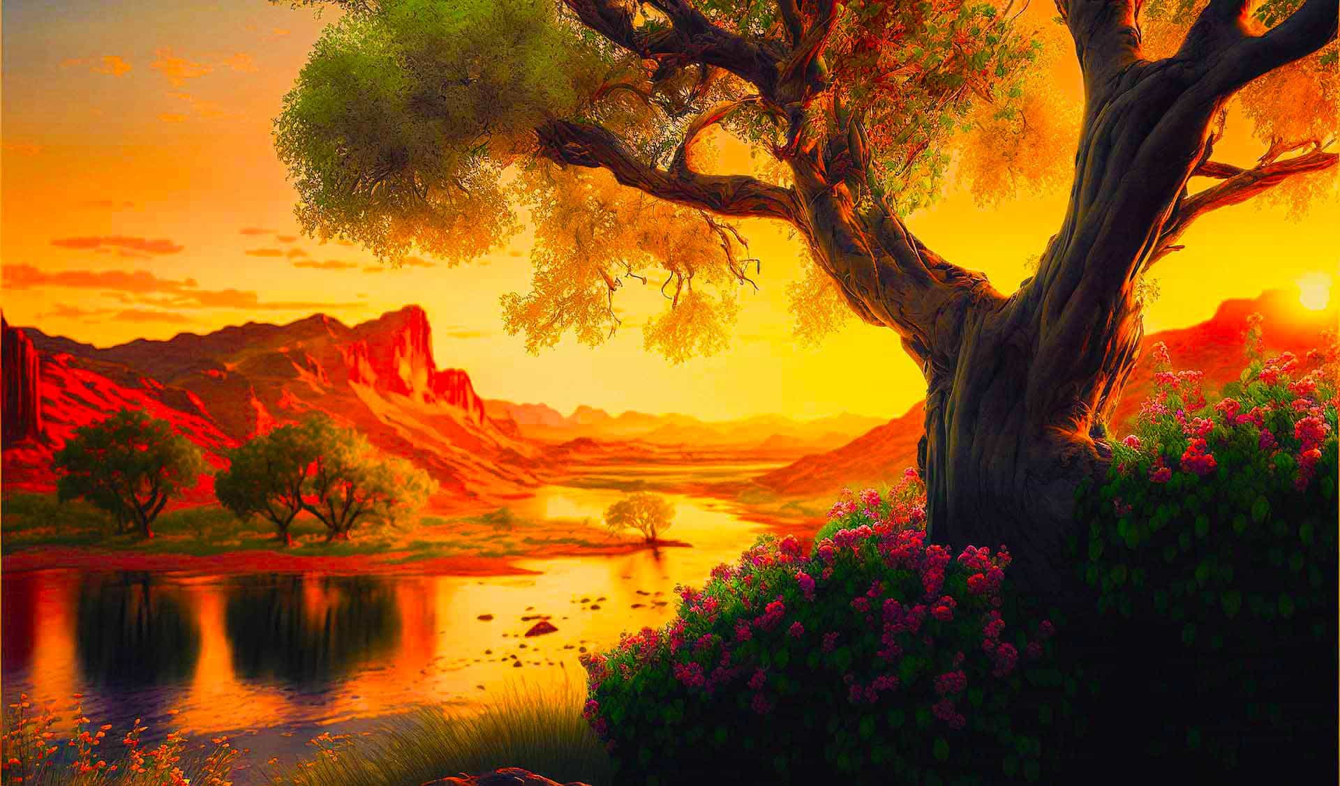 Paint by Numbers - Sunset on the desert river – DIY Paint by Numbers