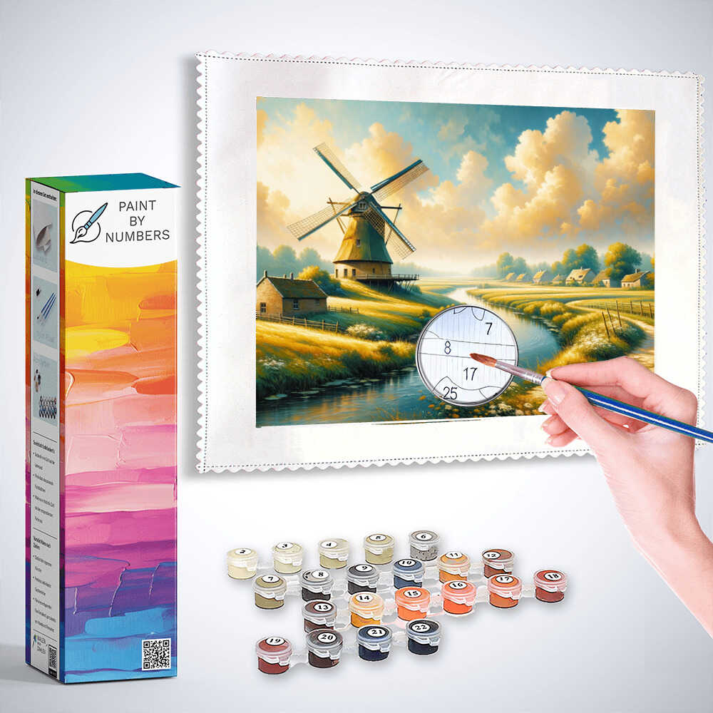 Windmill in the village - Paint by Numbers – DIY Paint by Numbers