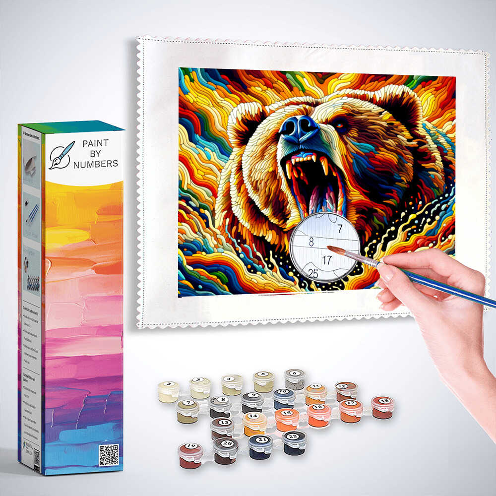 Roaring bear, Colorful - Paint by Numbers – DIY Paint by Numbers