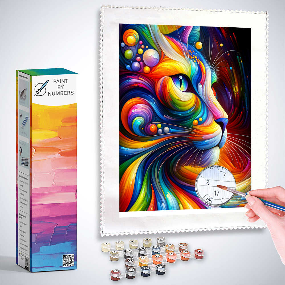 Cat in profile, colorful - Paint by Numbers – DIY Paint by Numbers
