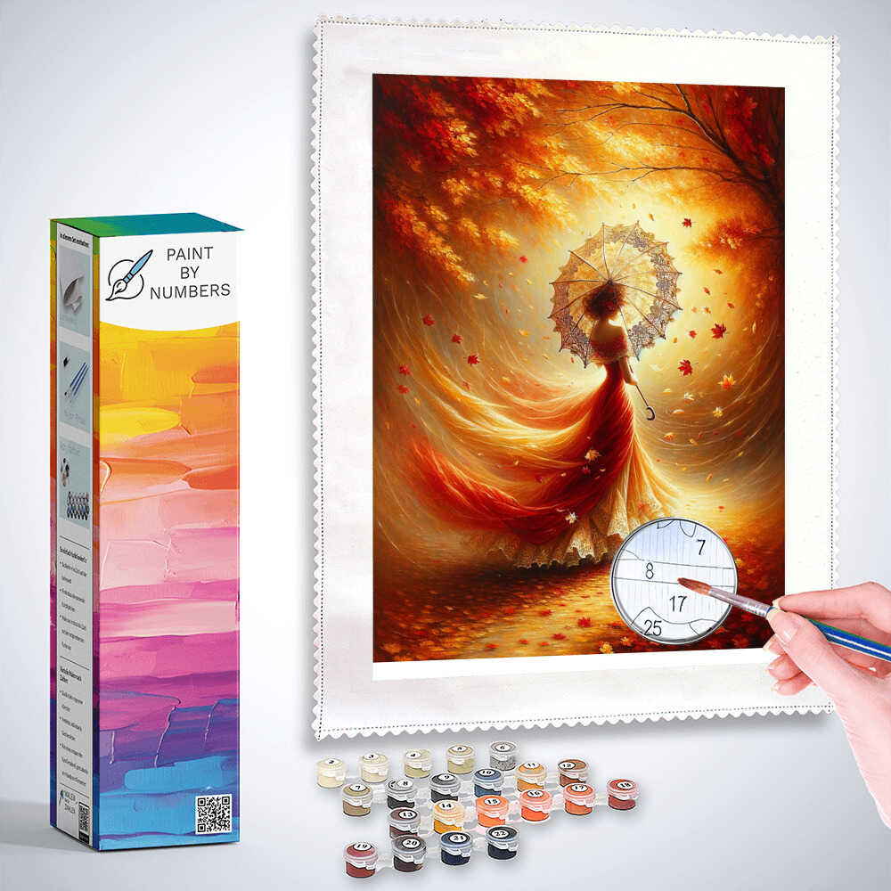 Woman with umbrella in autumn - Paint by Numbers – DIY Paint by Numbers