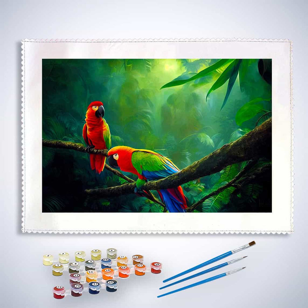 Paint by Numbers - Pair of parrots in the jungle – DIY Paint by Numbers