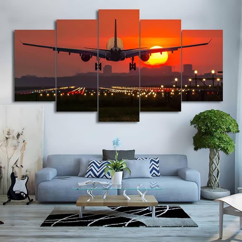 Paint by Numbers 5 parts - Airplane takes off into the sunset – DIY ...