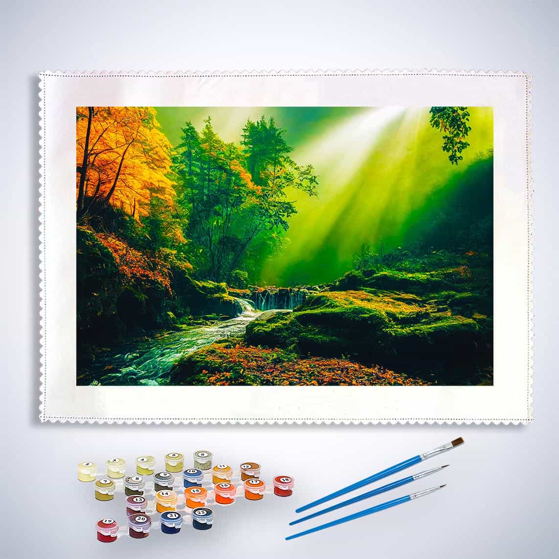 Paint by Numbers - Sun rays on the rocky river – DIY Paint by Numbers